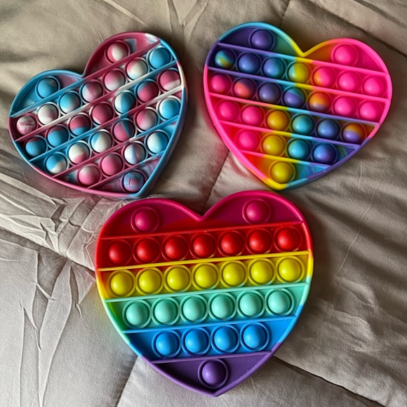 Toys | Heartshaped Rainbow Pop It Fidget Toy Set Of 3 A 5 Hearts | Poshmark